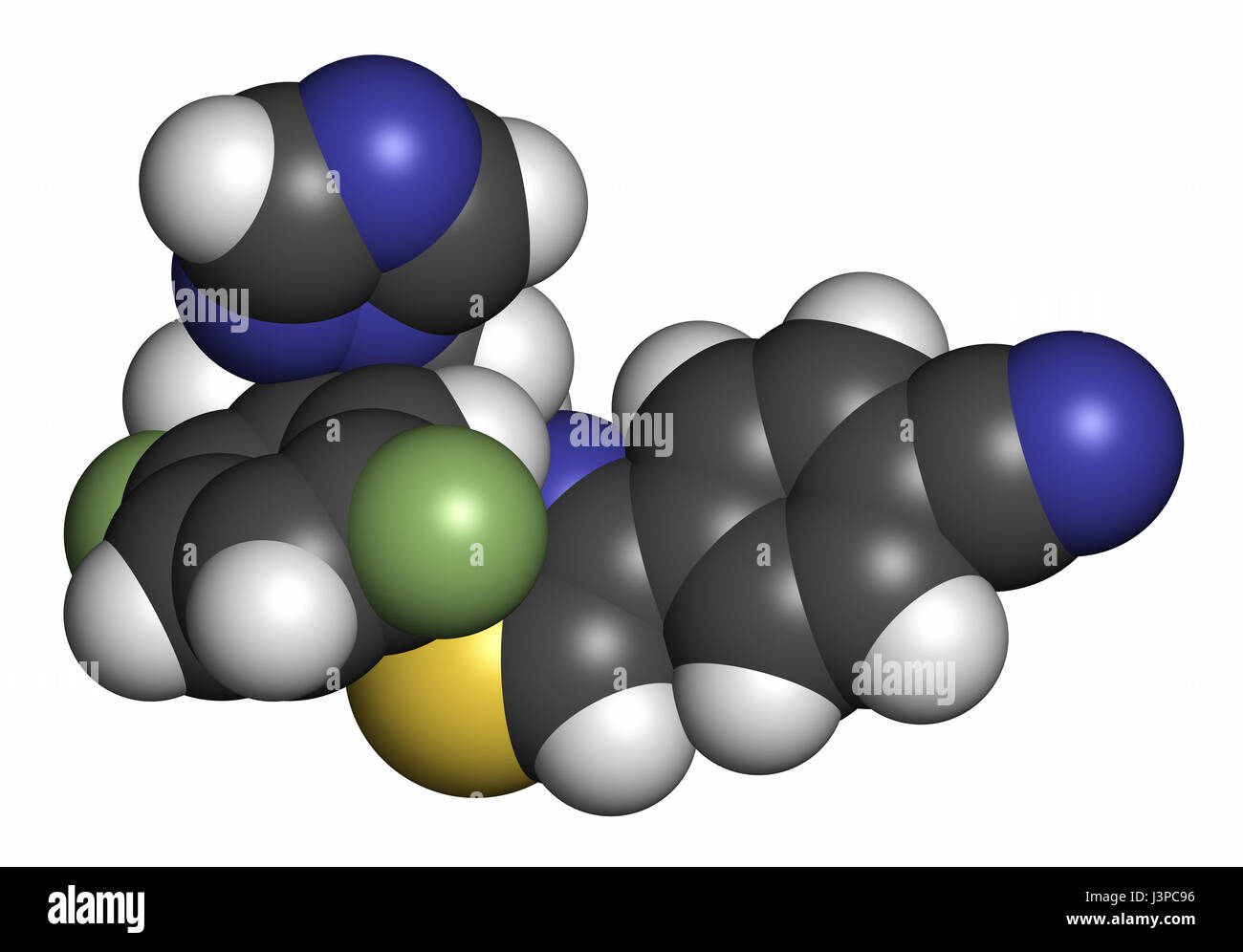 Isavuconazole triazole antifungal drug molecule. Atoms are represented ...