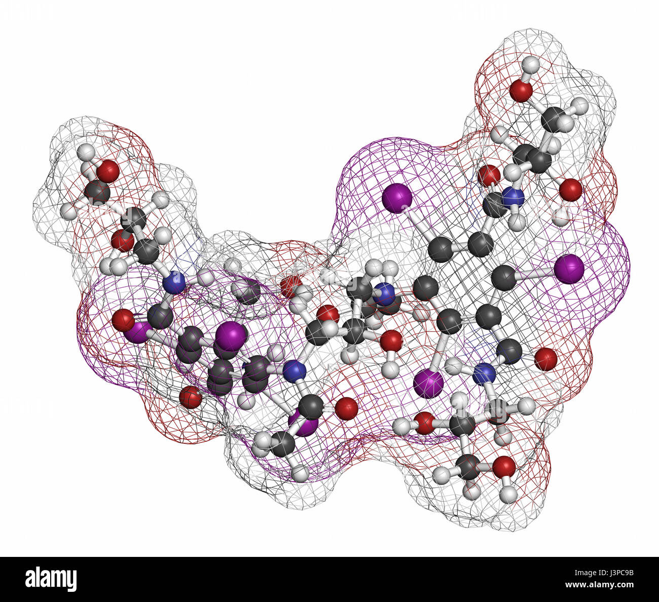 Iodixanol contrast agent molecule. Atoms are represented as spheres ...