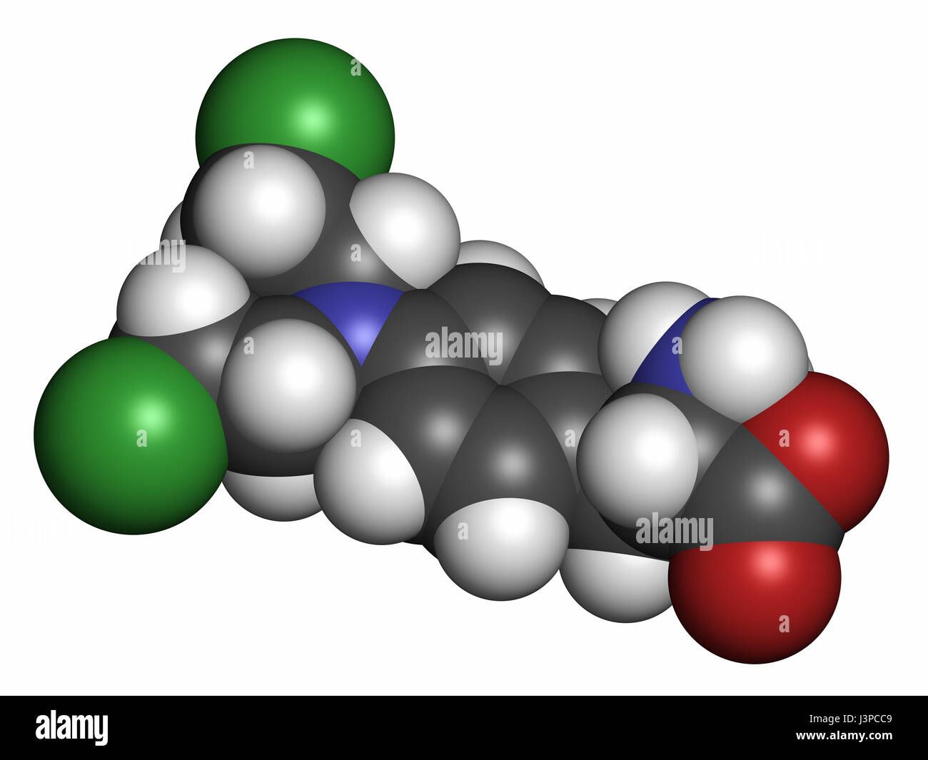 Melphalan cancer chemotherapy drug molecule. Atoms are represented as ...