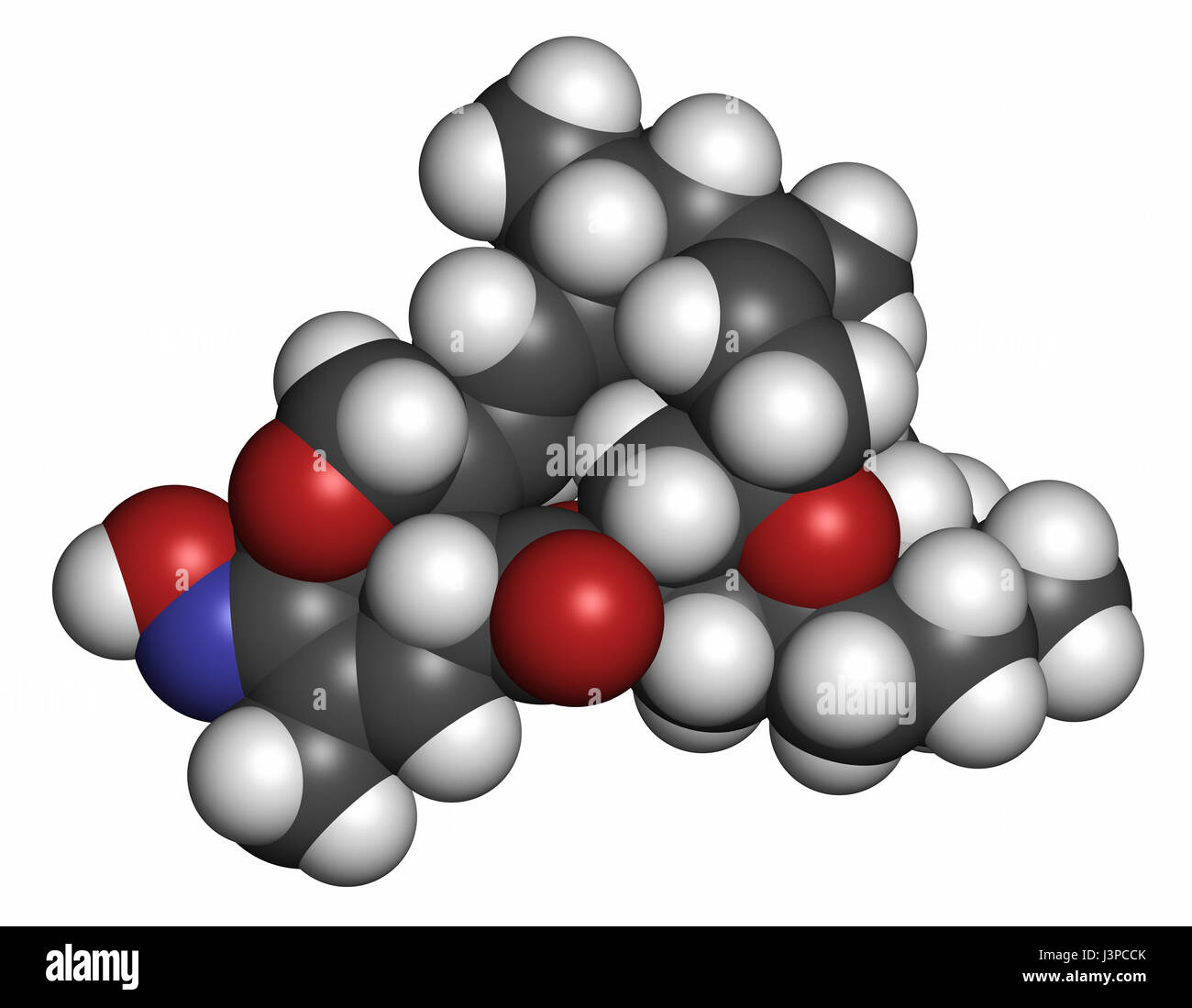Milbemycin oxime antiparasitic drug molecule (veterinary). Atoms are ...