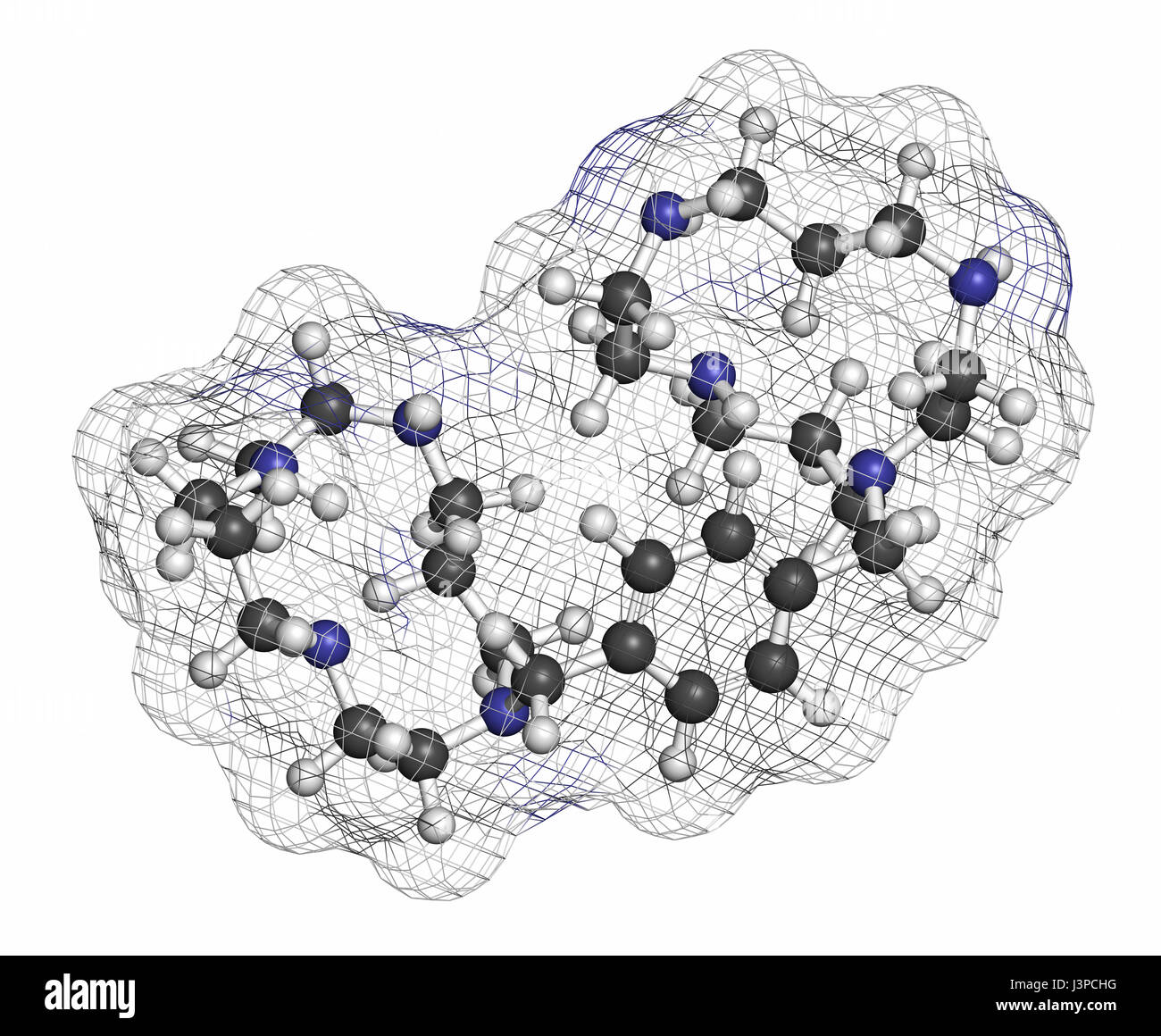 Plerixafor cancer drug molecule. Atoms are represented as spheres with ...