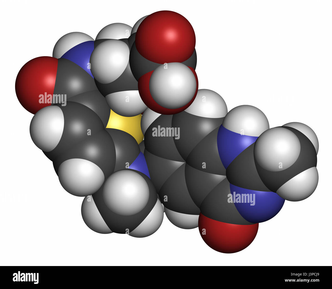 Raltitrexed cancer chemotherapy drug molecule. Atoms are represented as ...