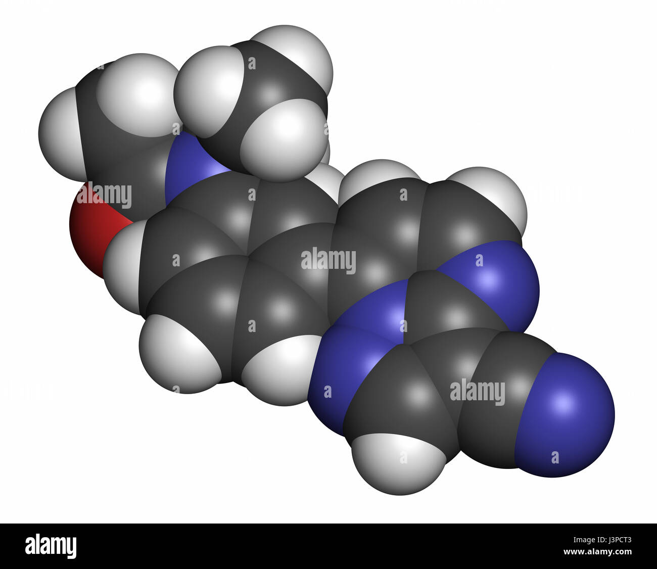 Zaleplon hypnotic drug molecule (sleeping pill). Atoms are represented ...