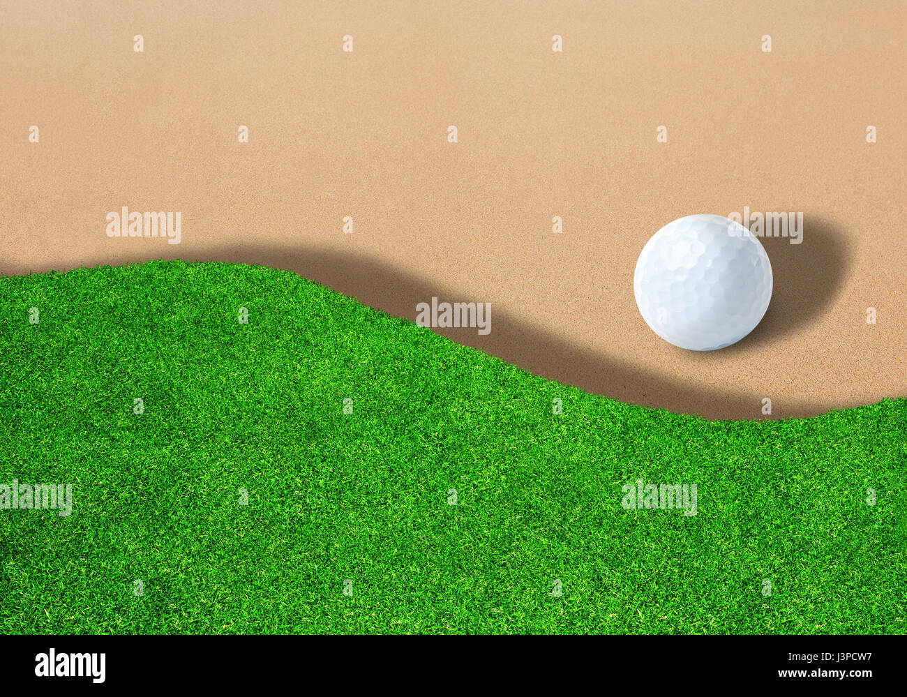 Golf ball on sand trap bunkers with copy space Stock Photo - Alamy