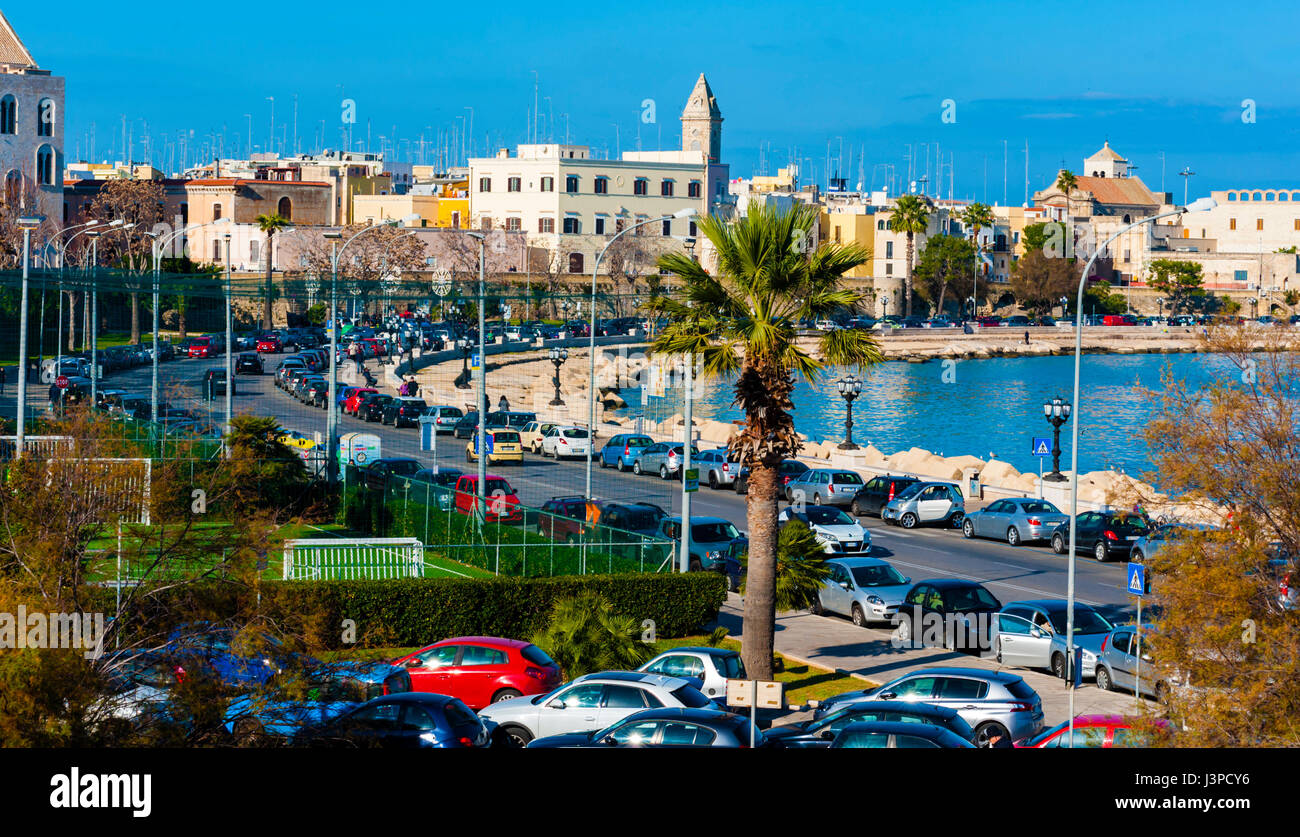 Panoramic view of Bari seafront in the background Basilica San Nicola ...