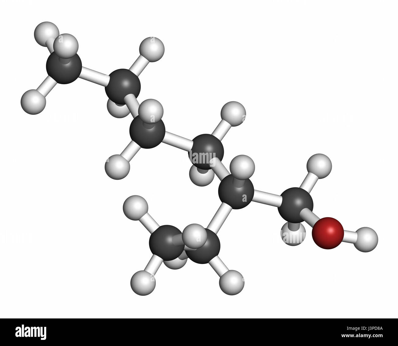 2-ethylhexanol (2-EH) molecule. Used as solvent, fragrance component ...