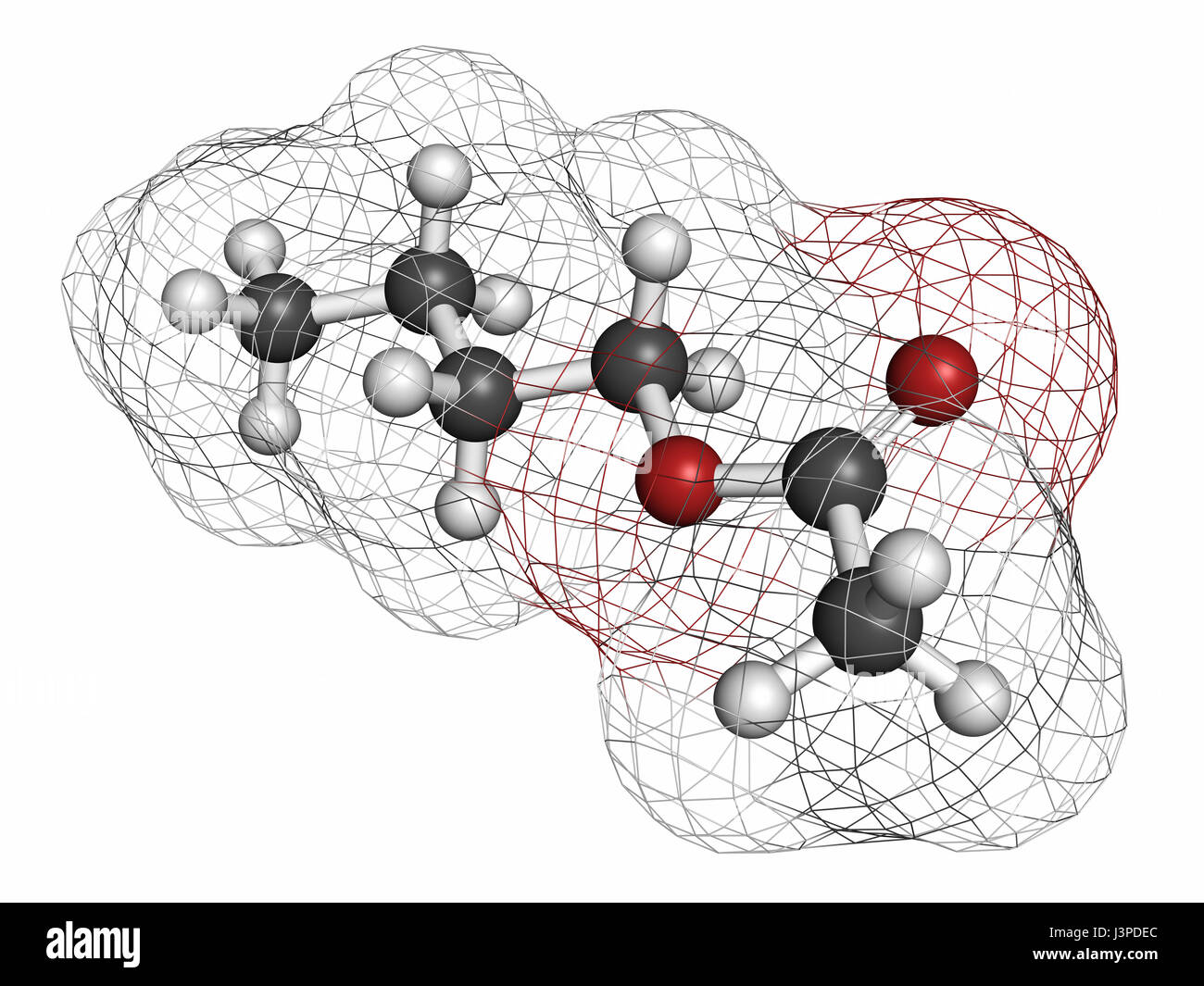 Butyl acetate molecule. Used as synthetic fruit flavoring and as ...