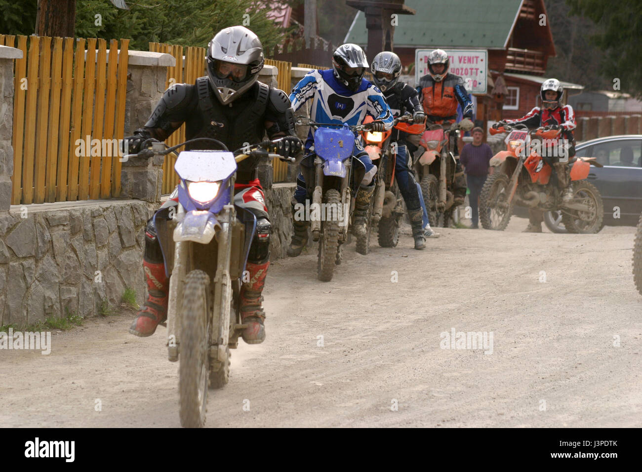 Motorcyclists on cross country competition Stock Photo - Alamy