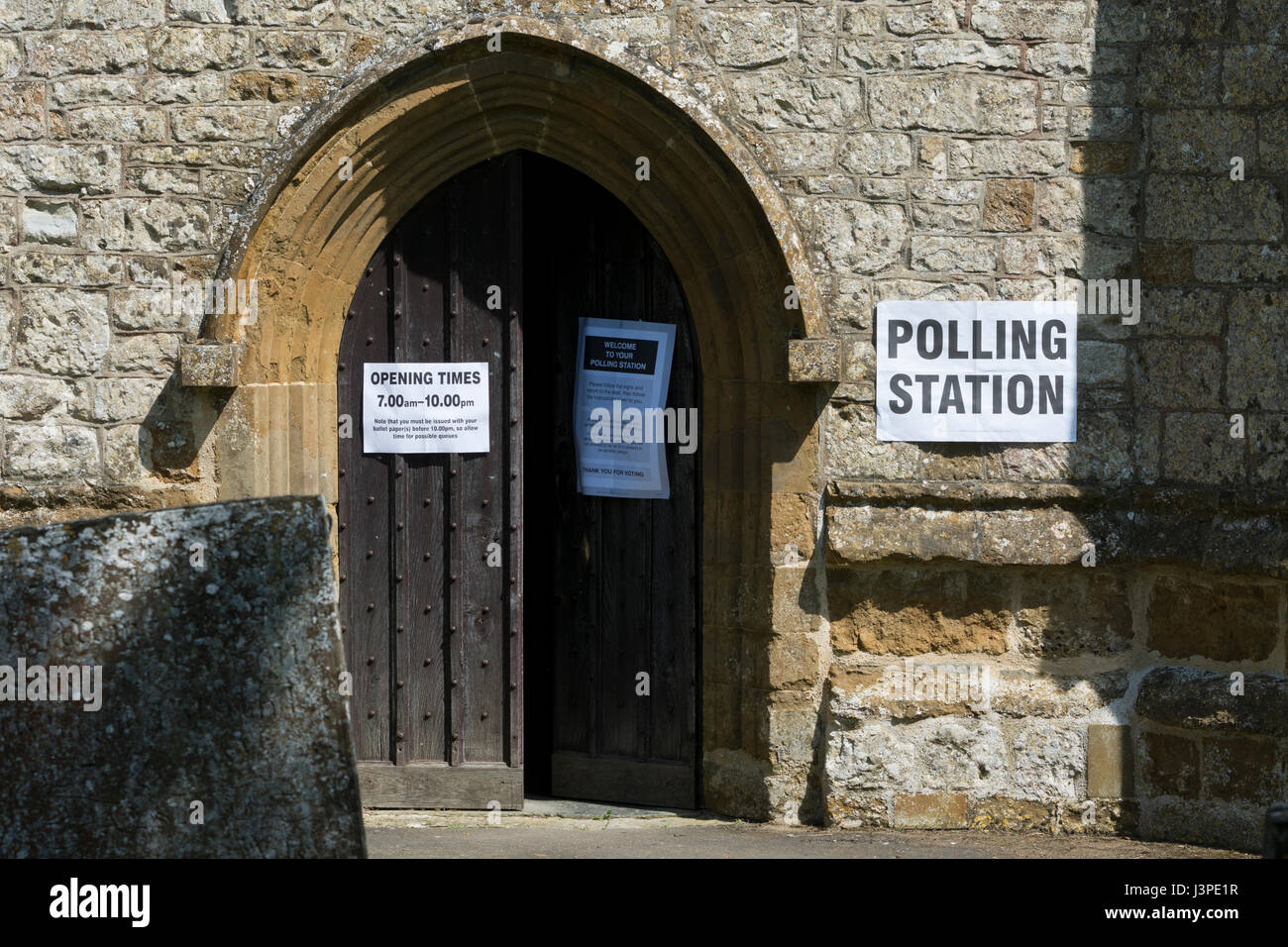 A polling station at St. Mary`s Church, Pillerton Hersey, Warwickshire ...