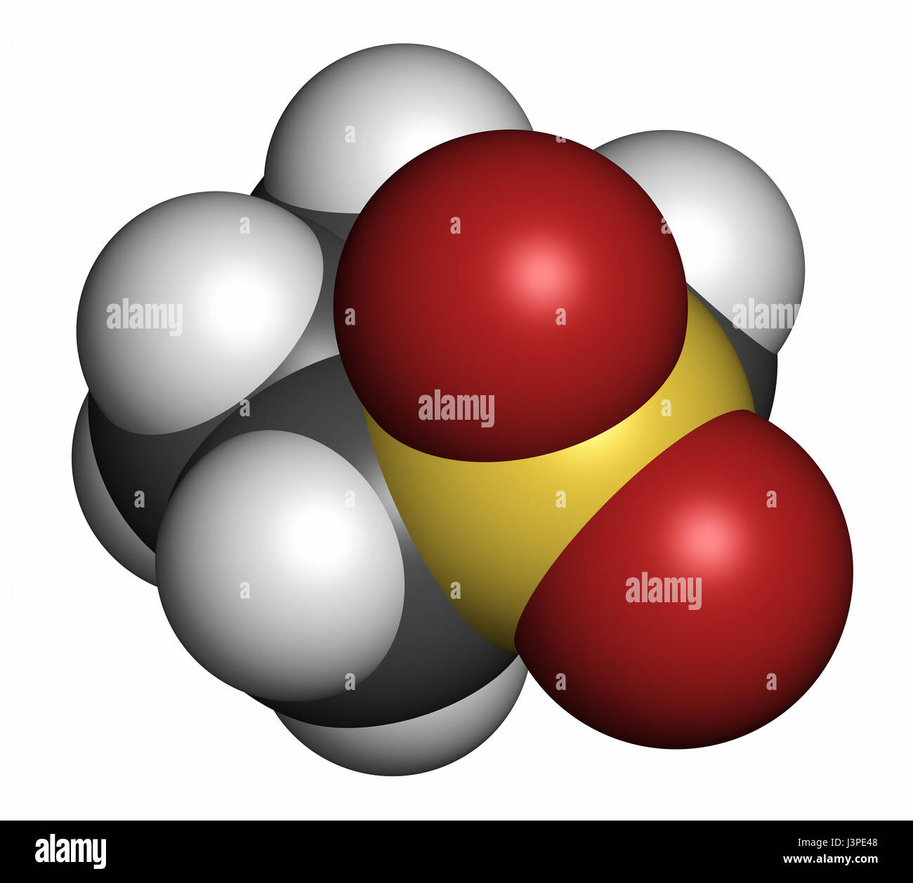 Sulfolane industrial solvent molecule. Atoms are represented as spheres ...