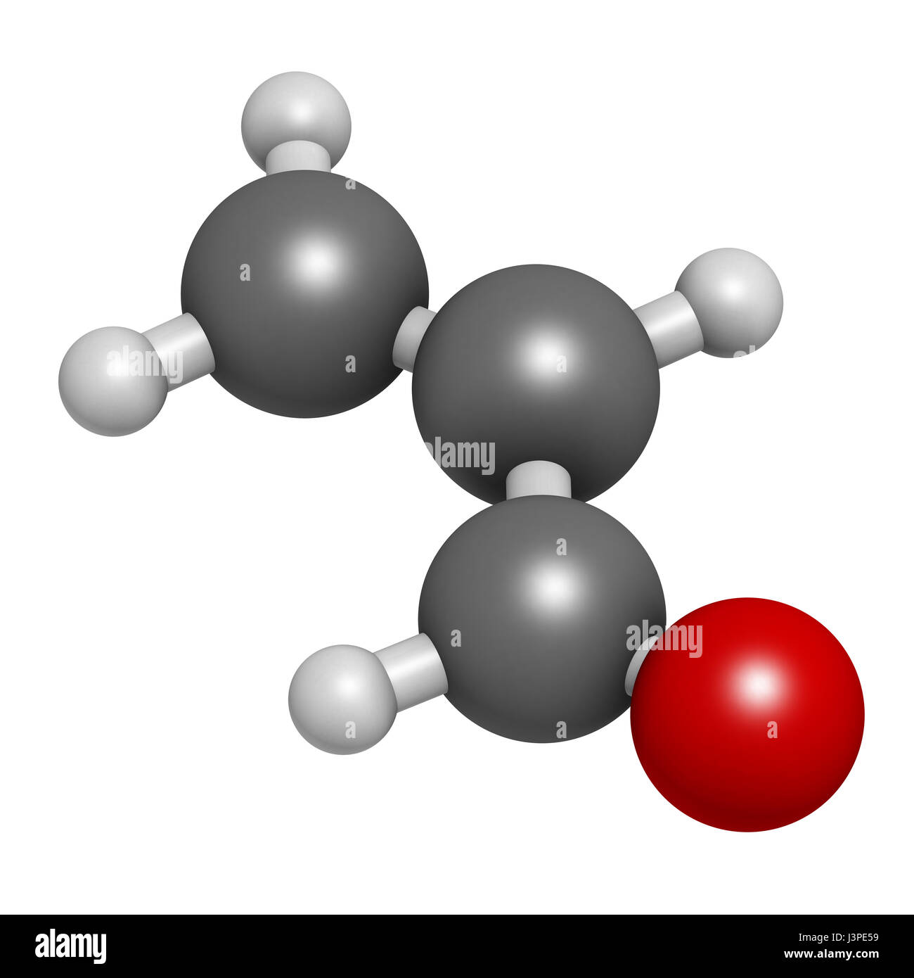 Acrolein (propenal) molecule. Toxic molecule that is formed when fat or ...