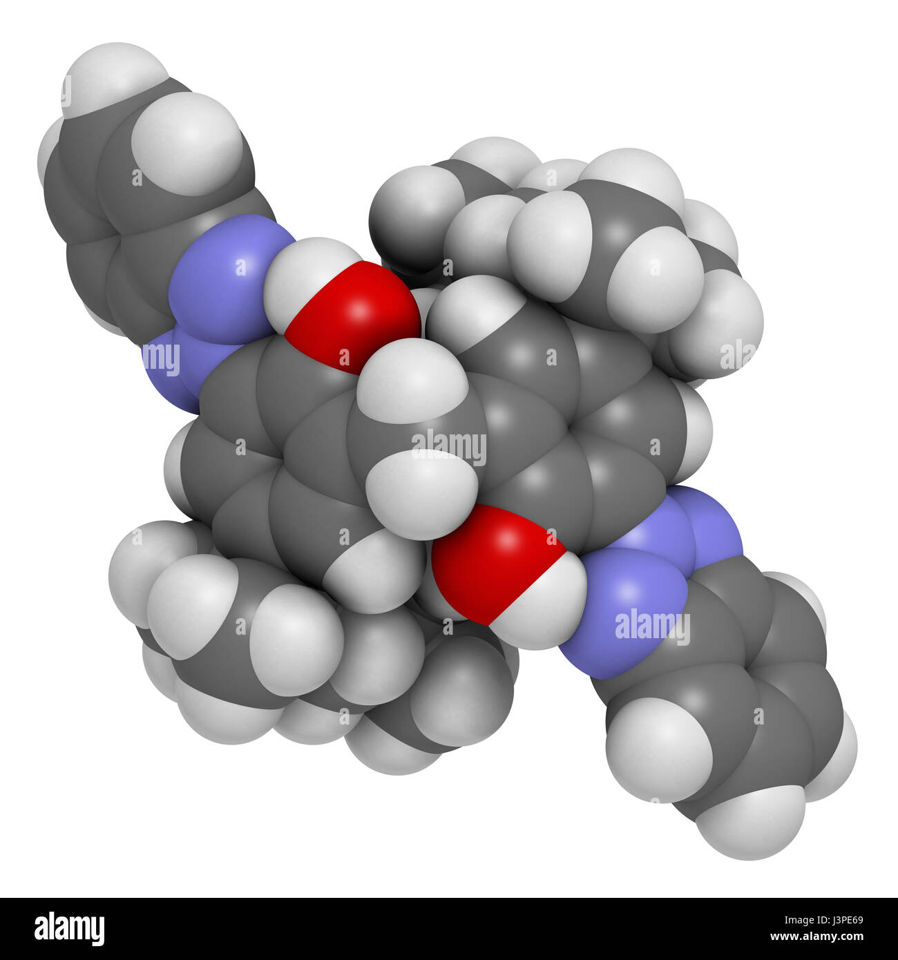 Bisoctrizole sunscreen molecule. Atoms are represented as spheres with ...