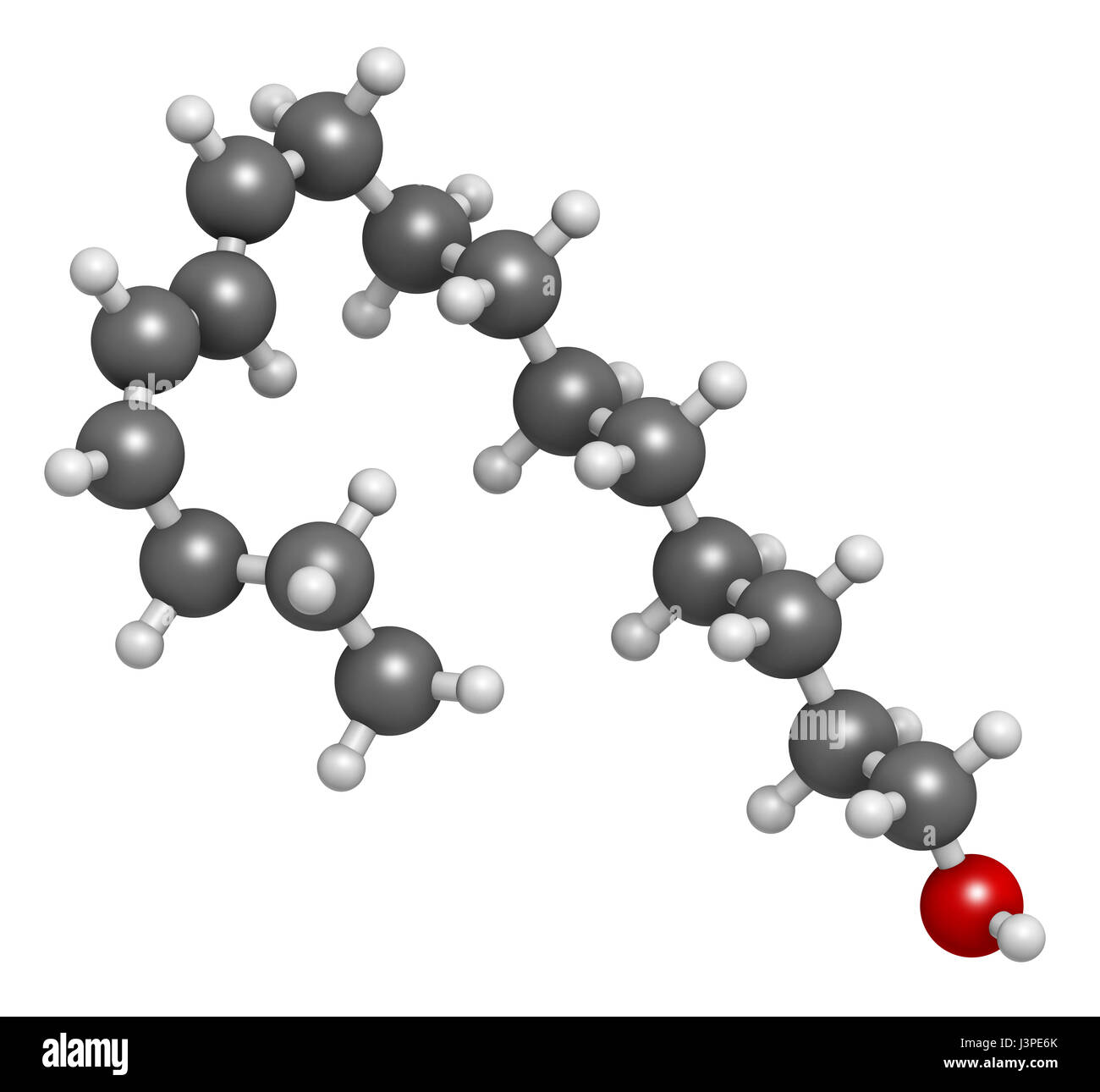 Bombykol insect pheromone molecule. Atoms are represented as spheres ...