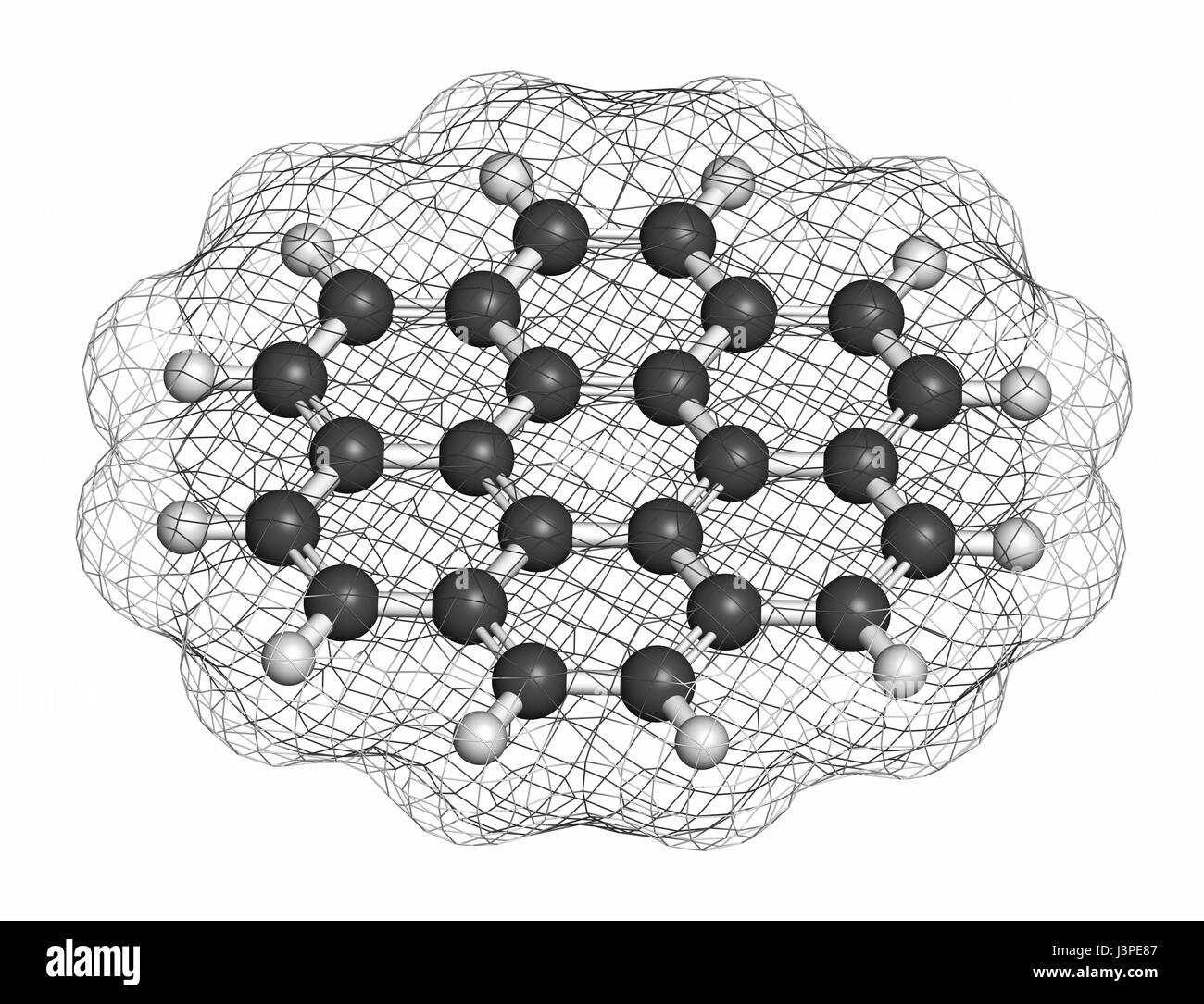 Coronene polyaromatic hydrocarbon (PAH) molecule. Atoms are represented ...