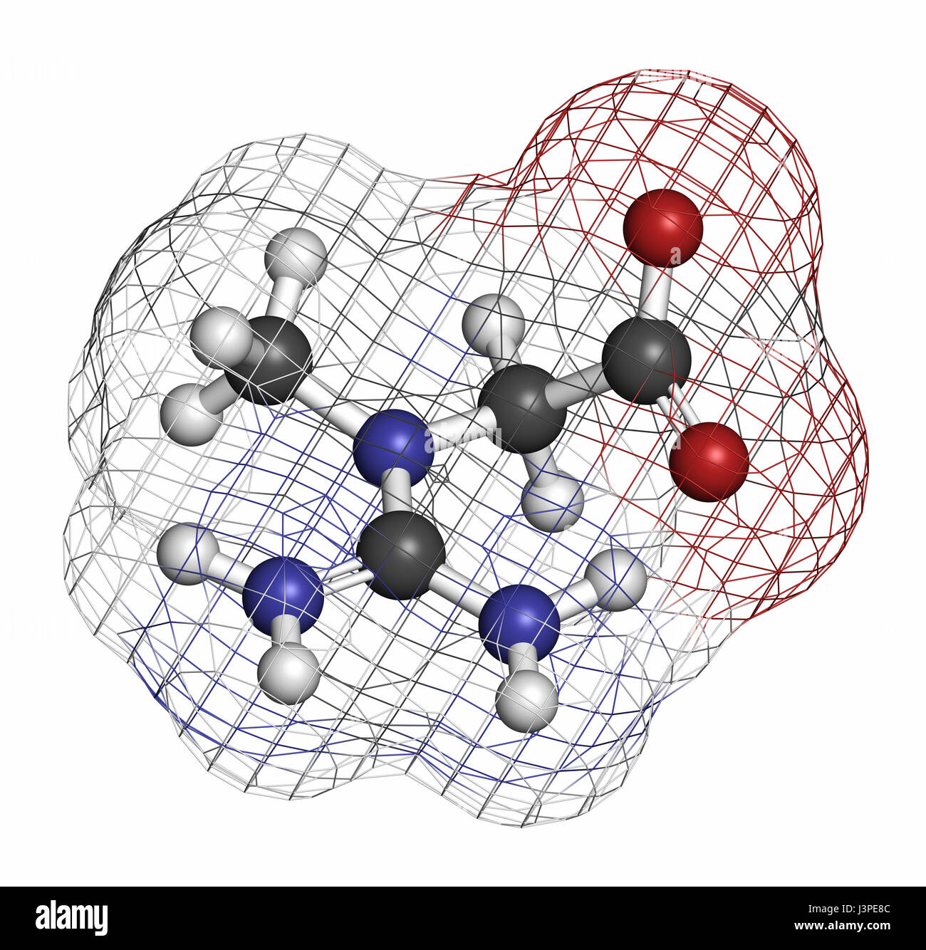 Creatine molecule. Often used in food supplements. Atoms are ...