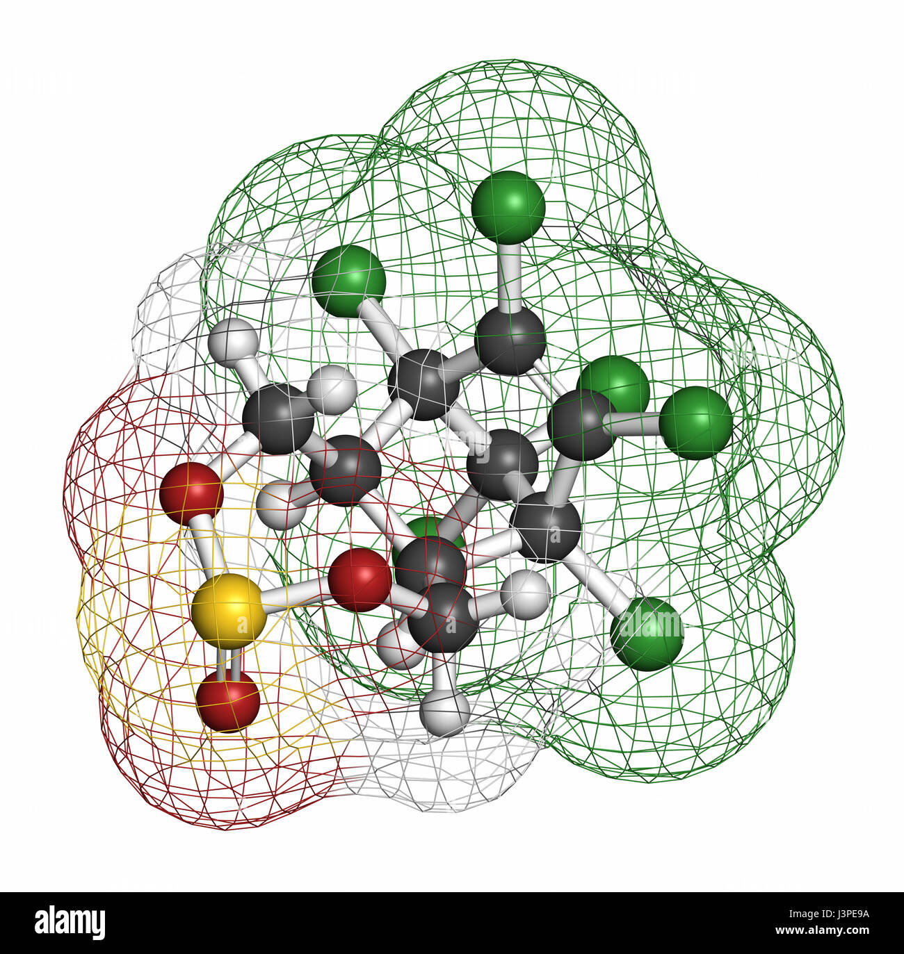 Endosulfan insecticide molecule. Banned in many countries due to ...