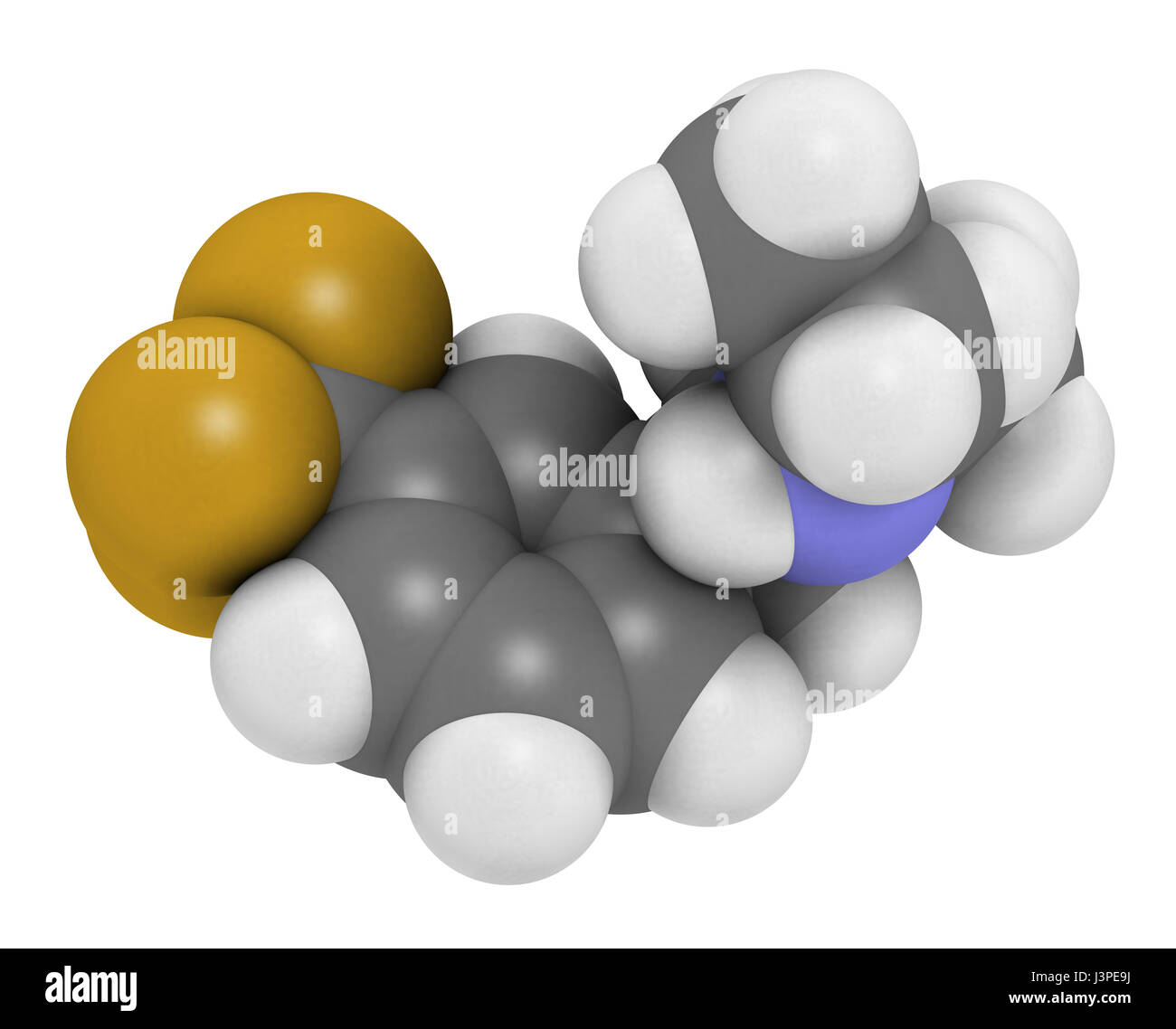 Fenfluramine weight loss drug molecule (withdrawn). Atoms are ...