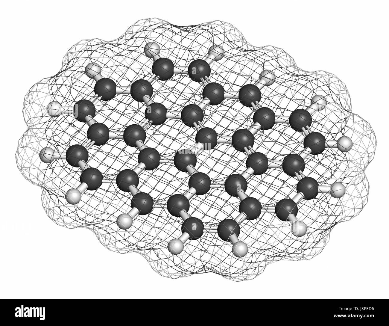 Ovalene polycyclic aromatic hydrocarbon molecule. Atoms are represented ...