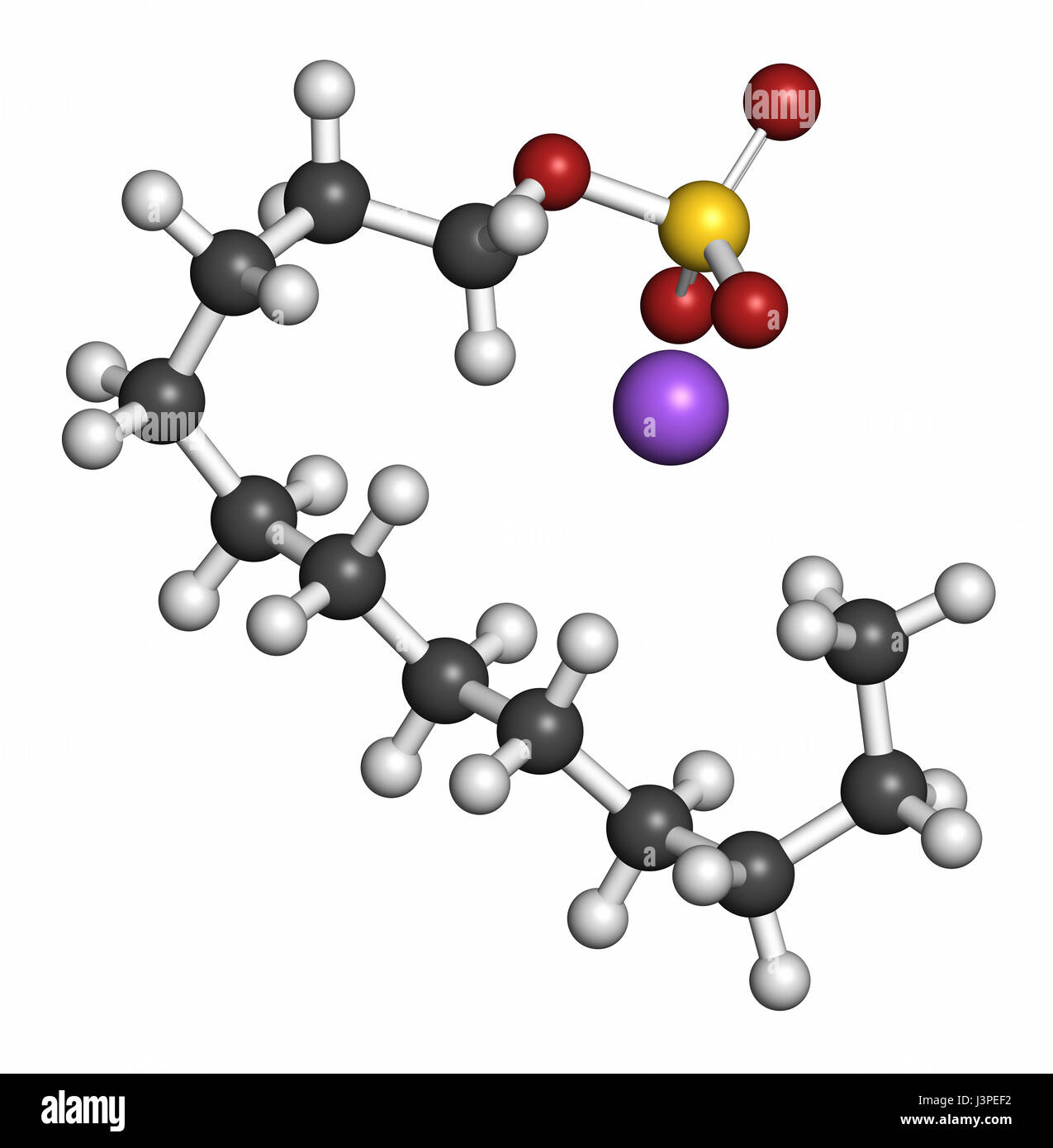 Sodium dodecyl sulfate (SDS, sodium lauryl sulfate) surfactant molecule ...