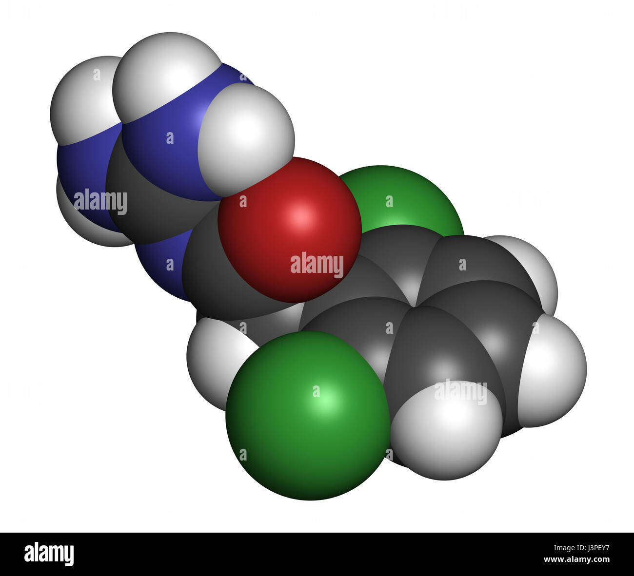 Guanfacine ADHD drug molecule. Atoms are represented as spheres with ...