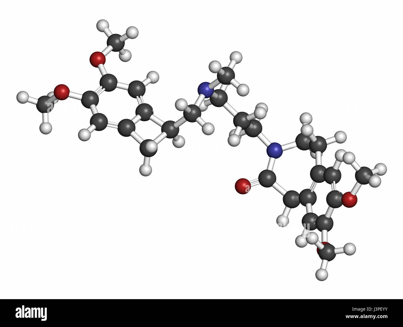 Ivabradine angina pectoris drug molecule. Atoms are represented as ...