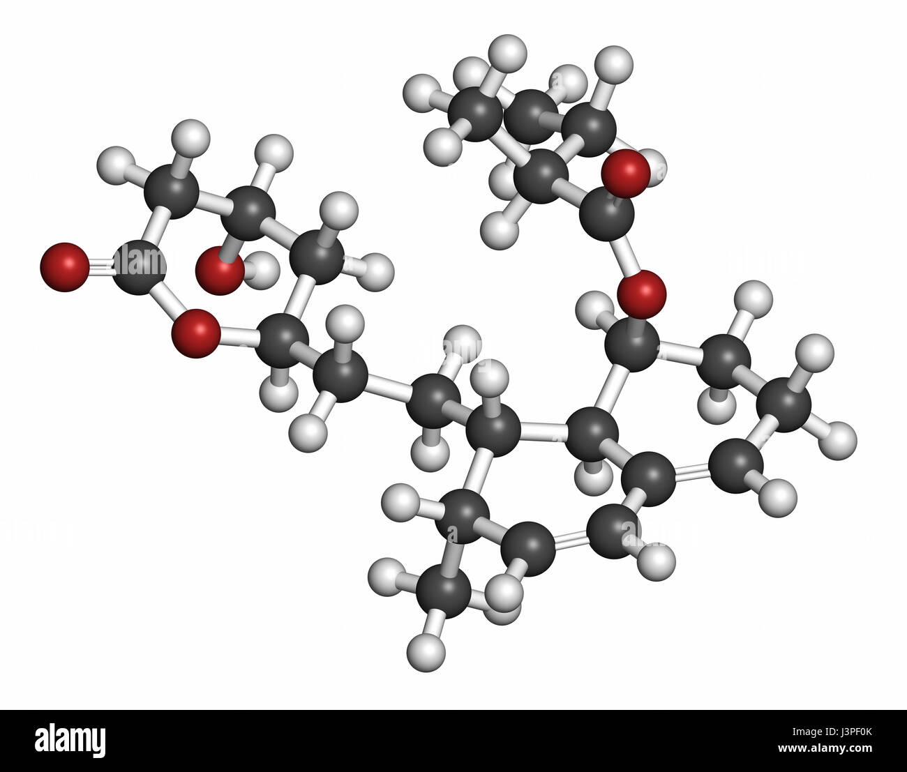 Mevastatin hypercholesterolemia drug molecule. Atoms are represented as ...