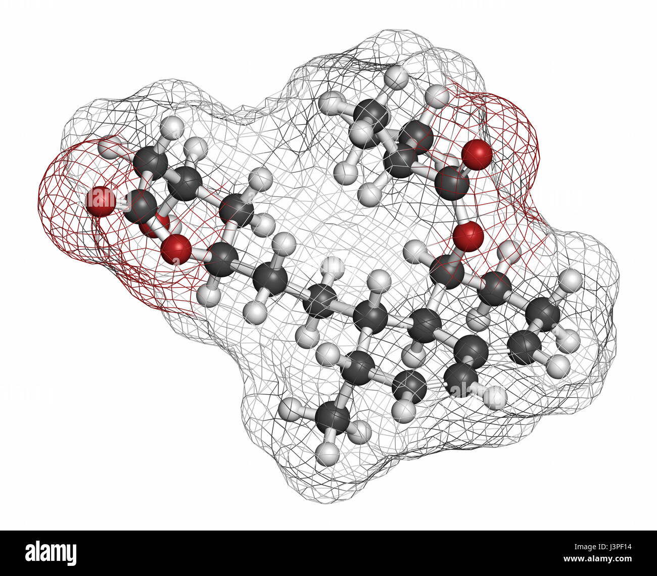 Mevastatin hypercholesterolemia drug molecule. Atoms are represented as ...