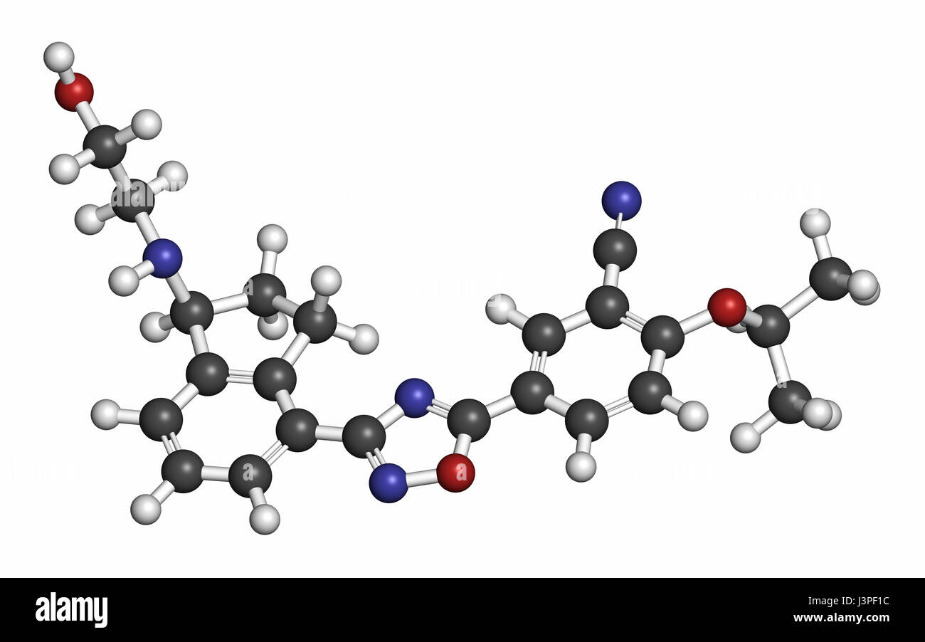 Ozanimod anti-inflammatory drug molecule (S1PR1 modulator). Atoms are ...