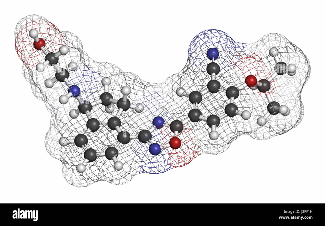 Ozanimod anti-inflammatory drug molecule (S1PR1 modulator). Atoms are ...