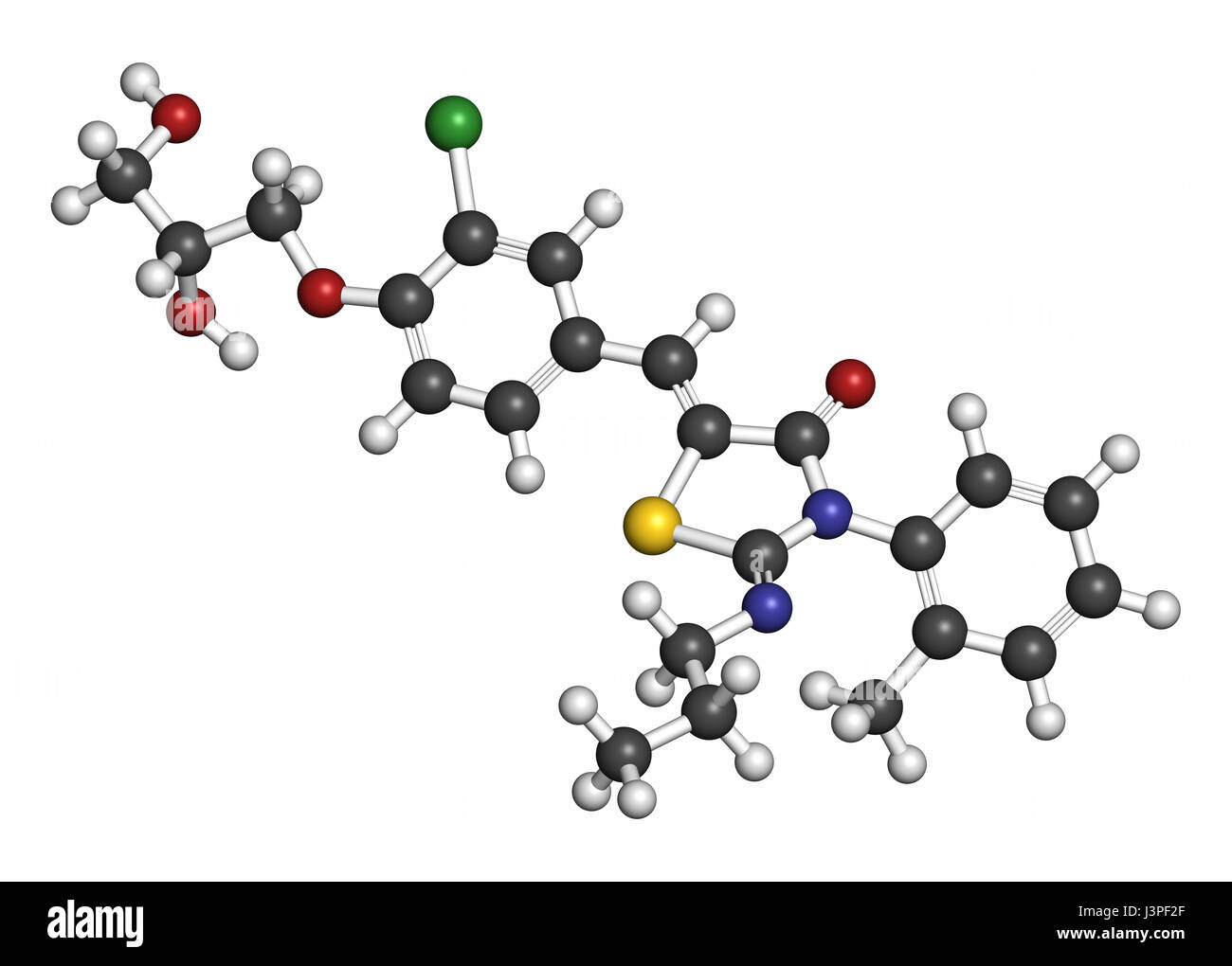 Ponesimod anti-inflammatory drug molecule (S1PR1 modulator). Atoms are ...