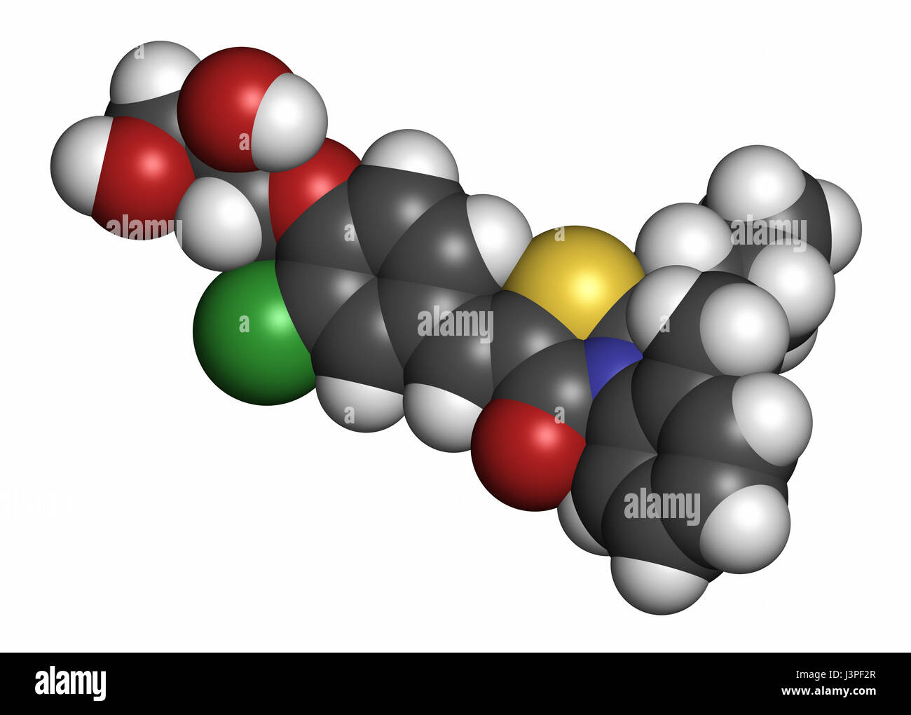 Ponesimod anti-inflammatory drug molecule (S1PR1 modulator). Atoms are ...