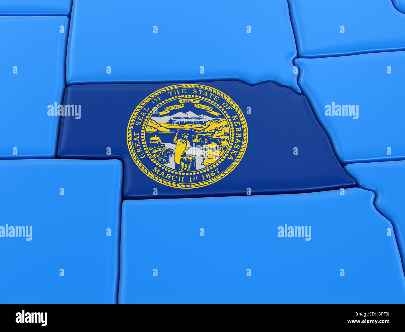 Map of Nebraska state with flag. Image with clipping path Stock Photo ...