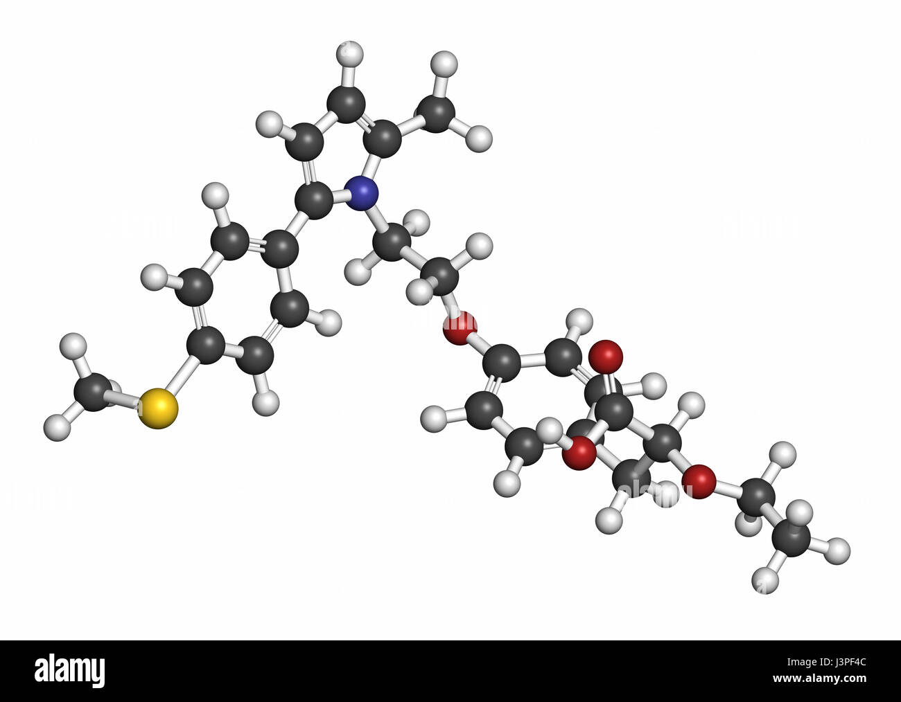 Saroglitazar diabetes drug molecule (dual PPAR agonist). Atoms are ...