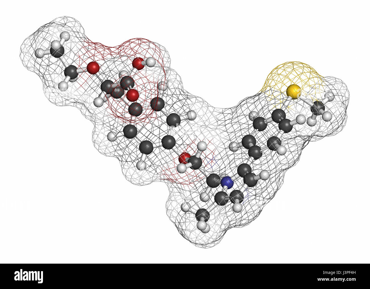Saroglitazar diabetes drug molecule (dual PPAR agonist). Atoms are ...