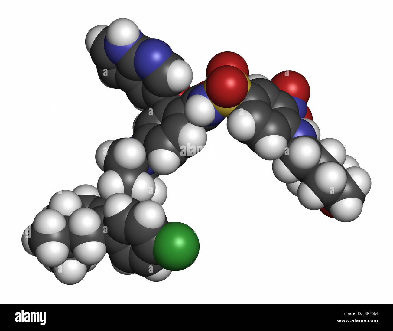 Venetoclax cancer drug molecule (BCL-2 inhibitor). Atoms are ...