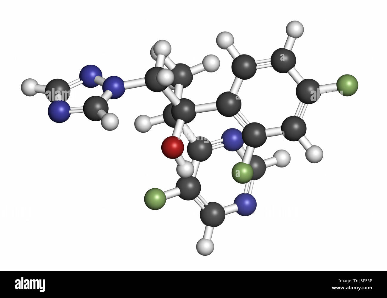 Voriconazole antifungal drug molecule (triazole class). Atoms are ...