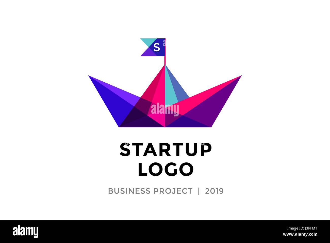 Design template of colorful paper boat with inscription Startup Logo ...