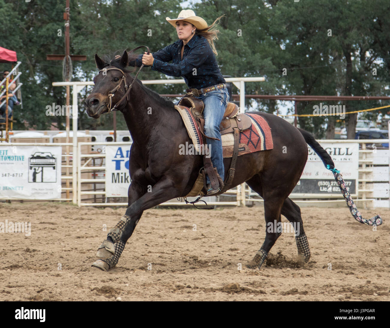 Barrel racing action at the rodeo in Cottonwood, California Stock Photo ...