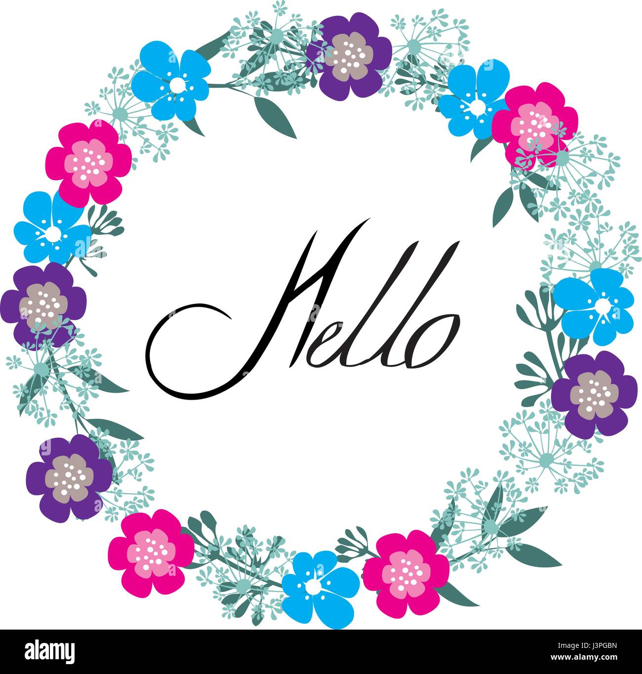vector illustration of a hello greeting floral frame Stock Vector Image ...
