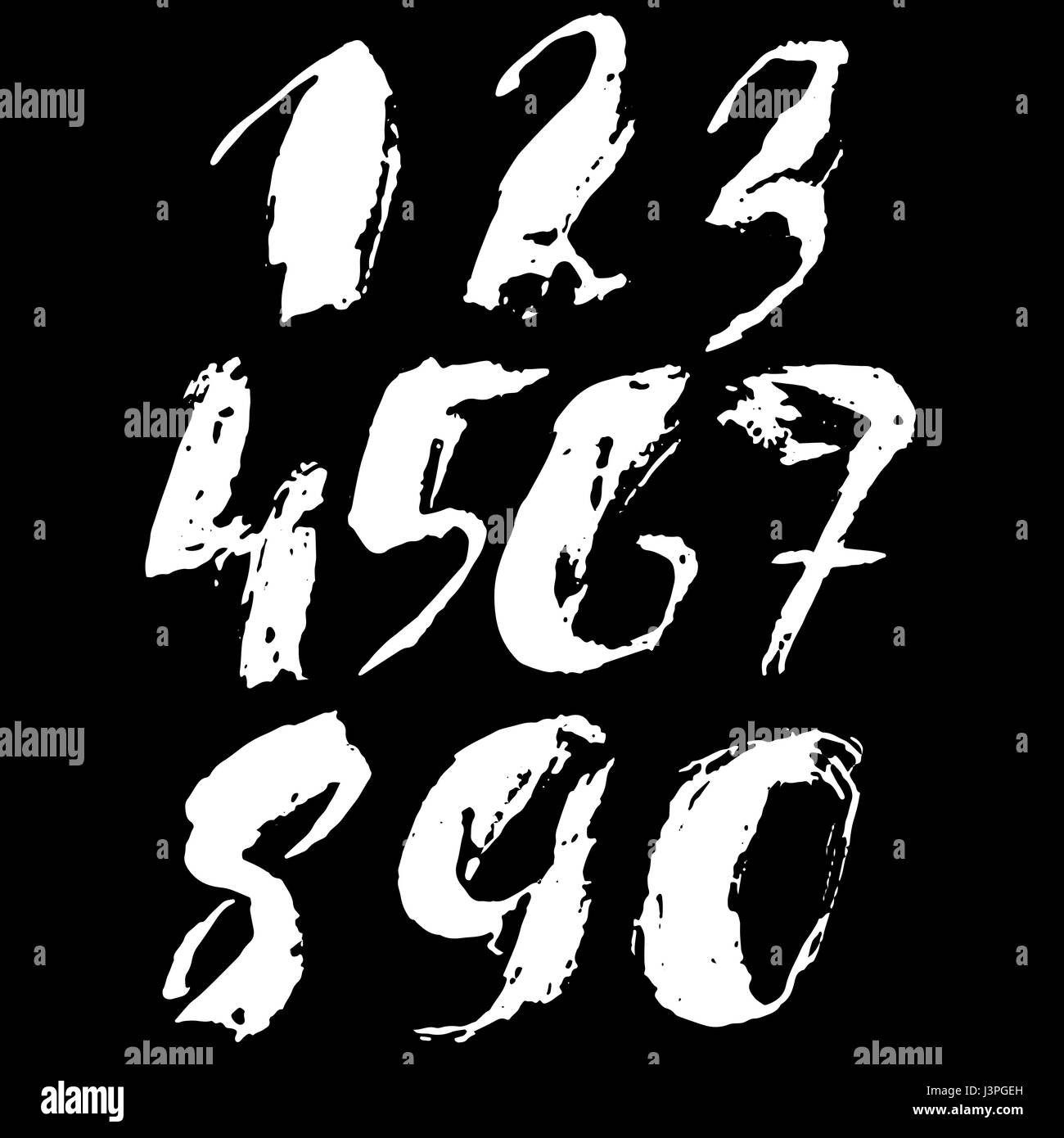 Set of calligraphic ink numbers. Dry brush lettering. Vector ...