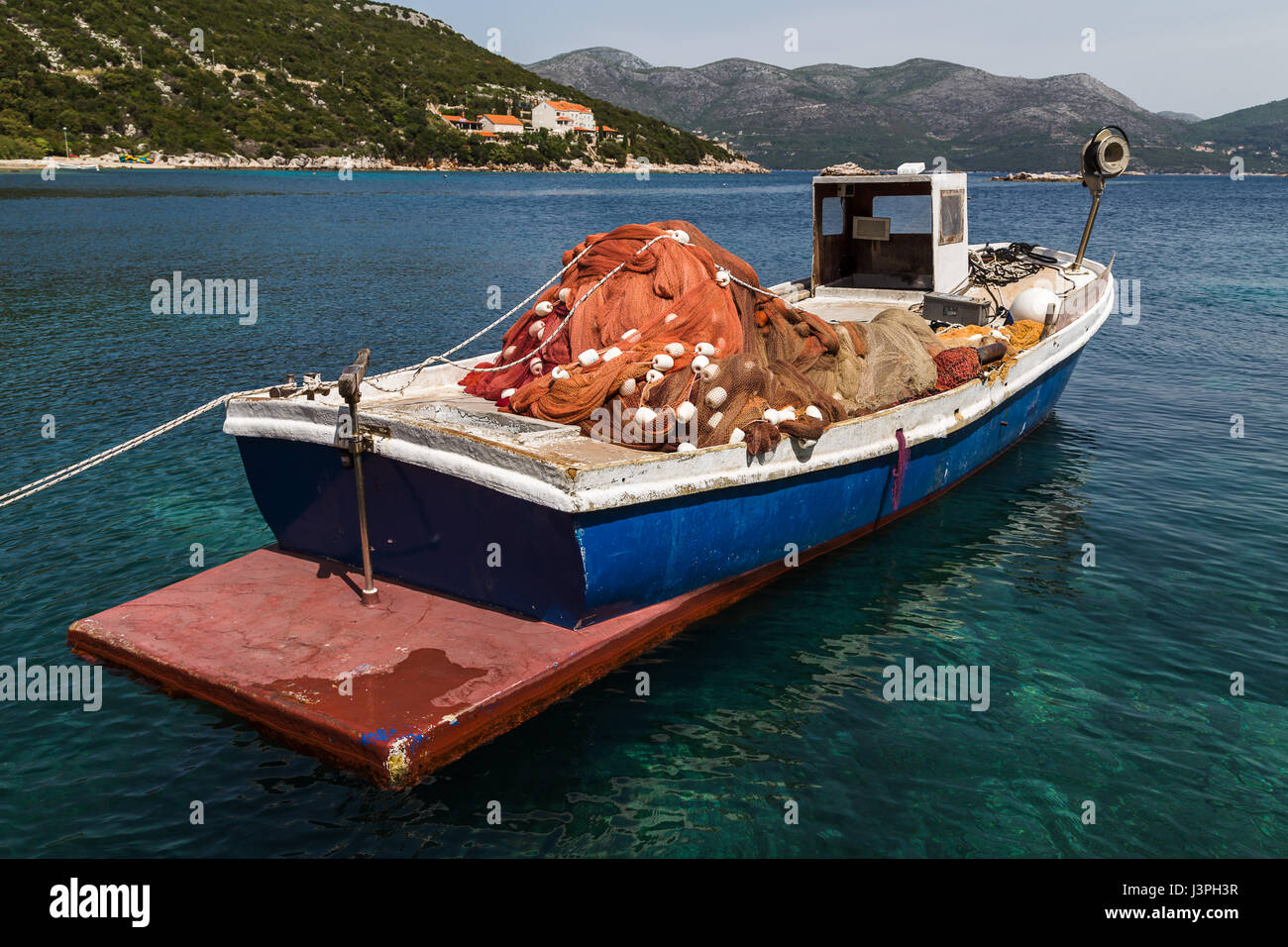 A fishing boat seen off the coast of Sipan in the Adriatic Sea - the ...