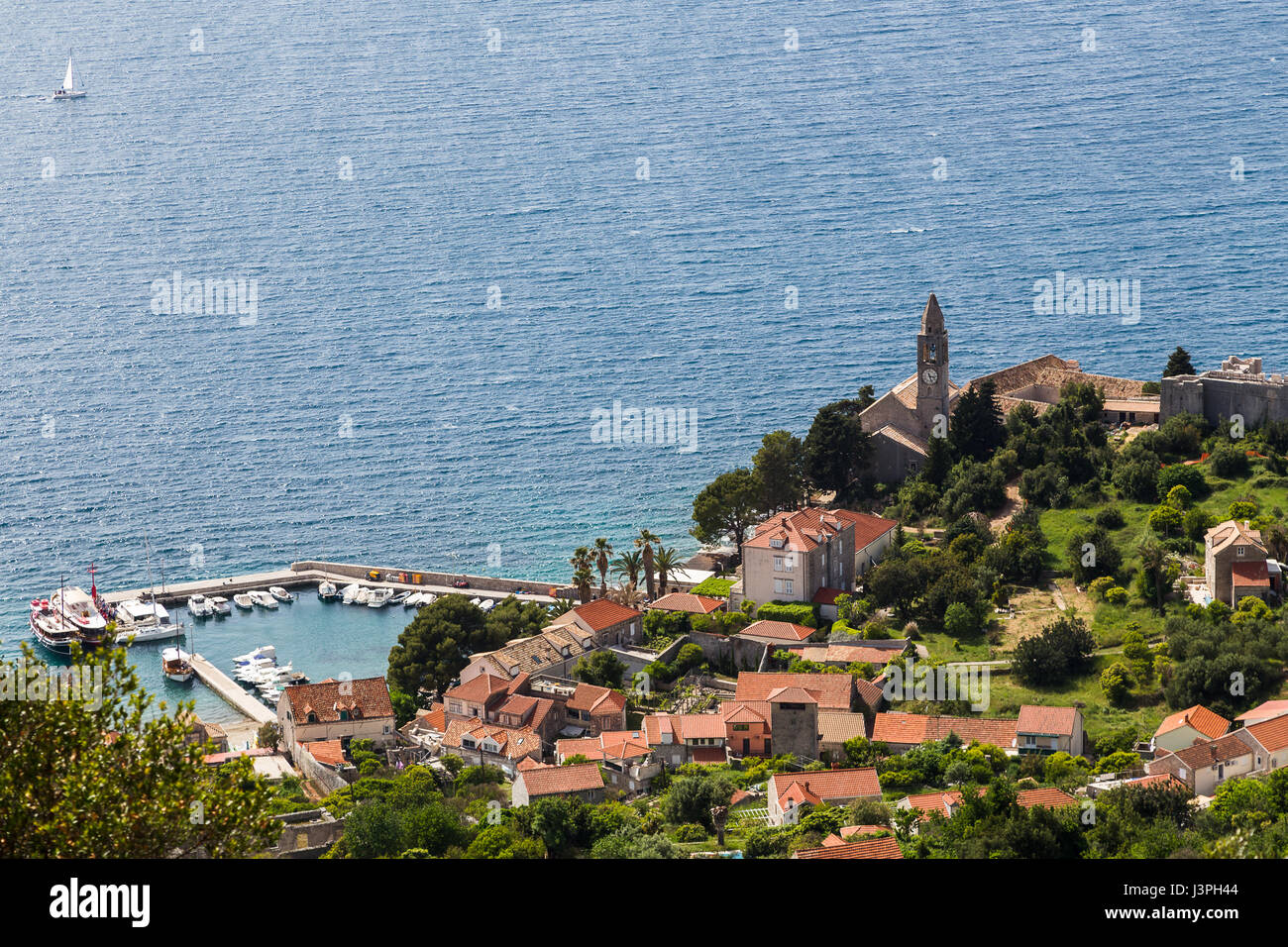 The Franciscan monastery and the harbour of Lopud Island near Dubrovnik ...