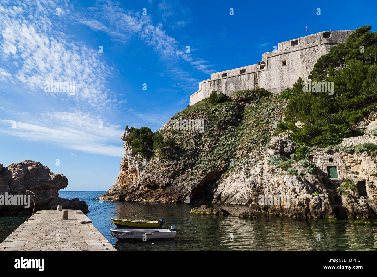 The triangular shaped Fort Lovrijenac jutting out into the Adriatic ...