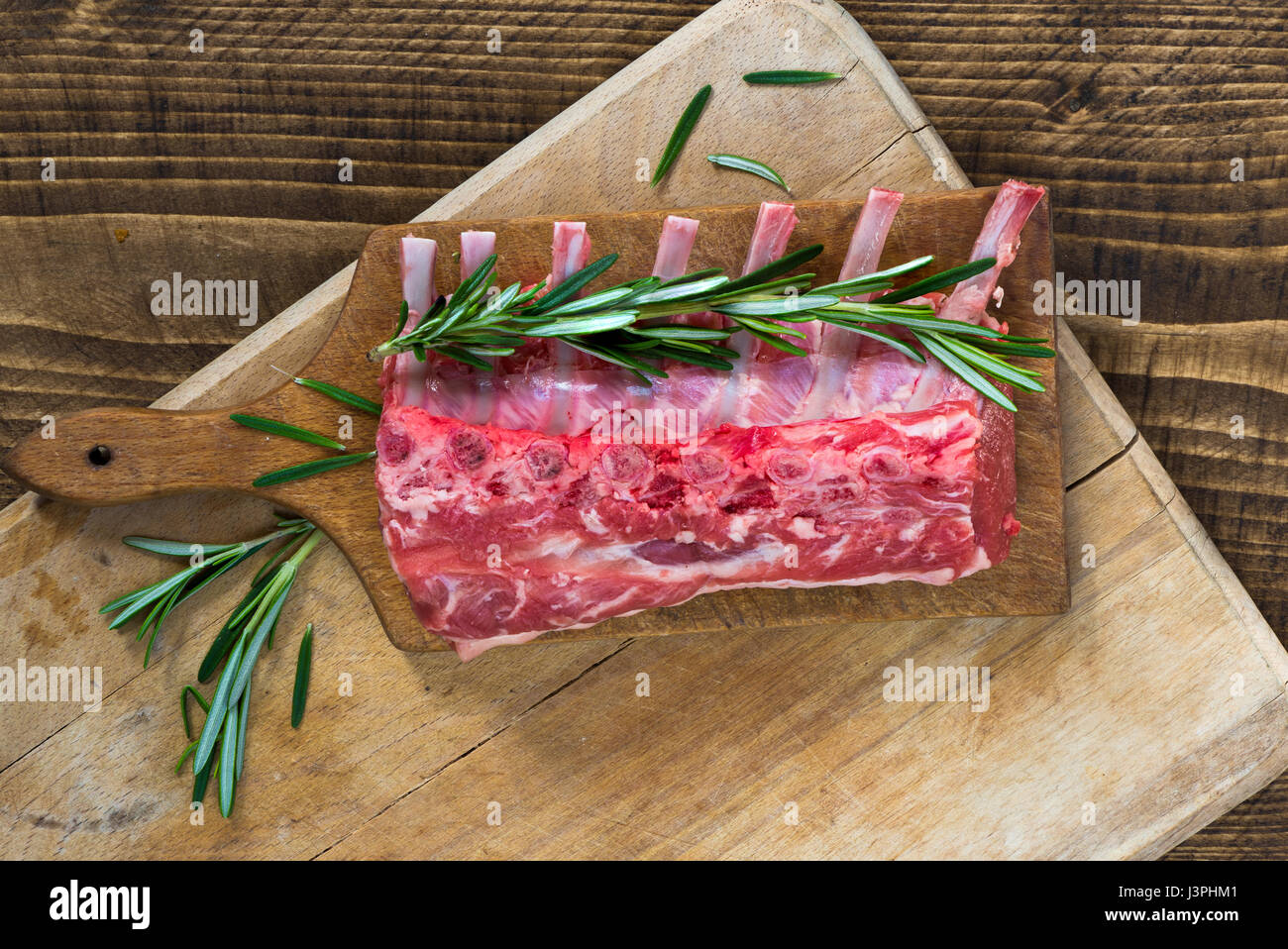 Raw rack of lamb - top view Stock Photo - Alamy