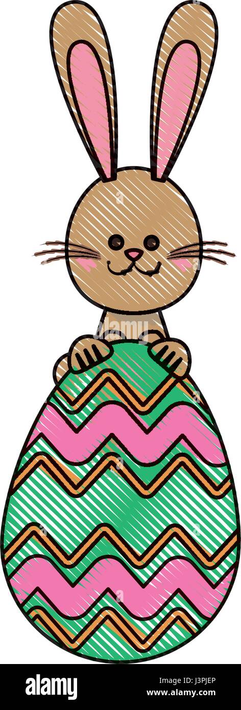 drawing funny easter bunny egg decoration vector illustration Stock ...
