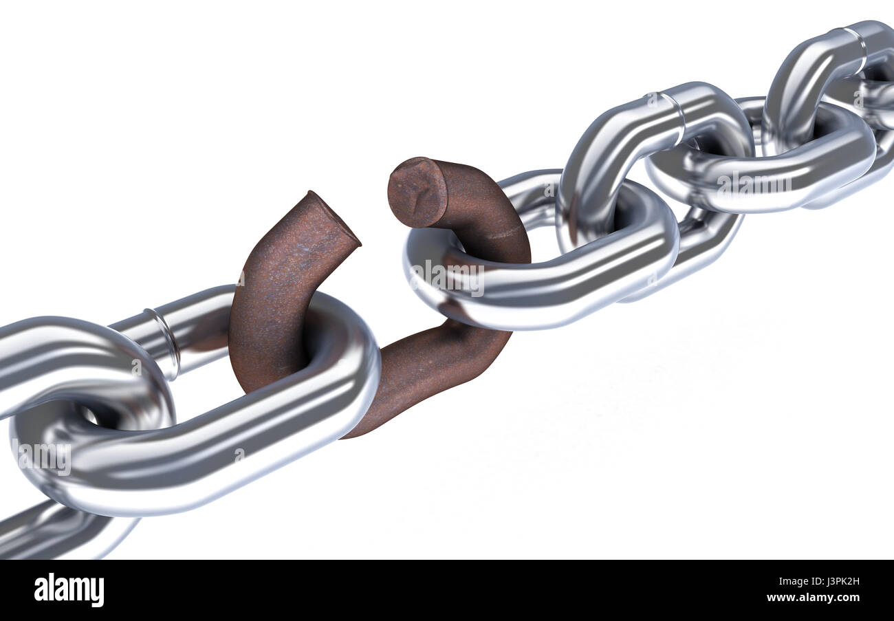 Chain and broken corrosion link. 3d illustration Stock Photo - Alamy