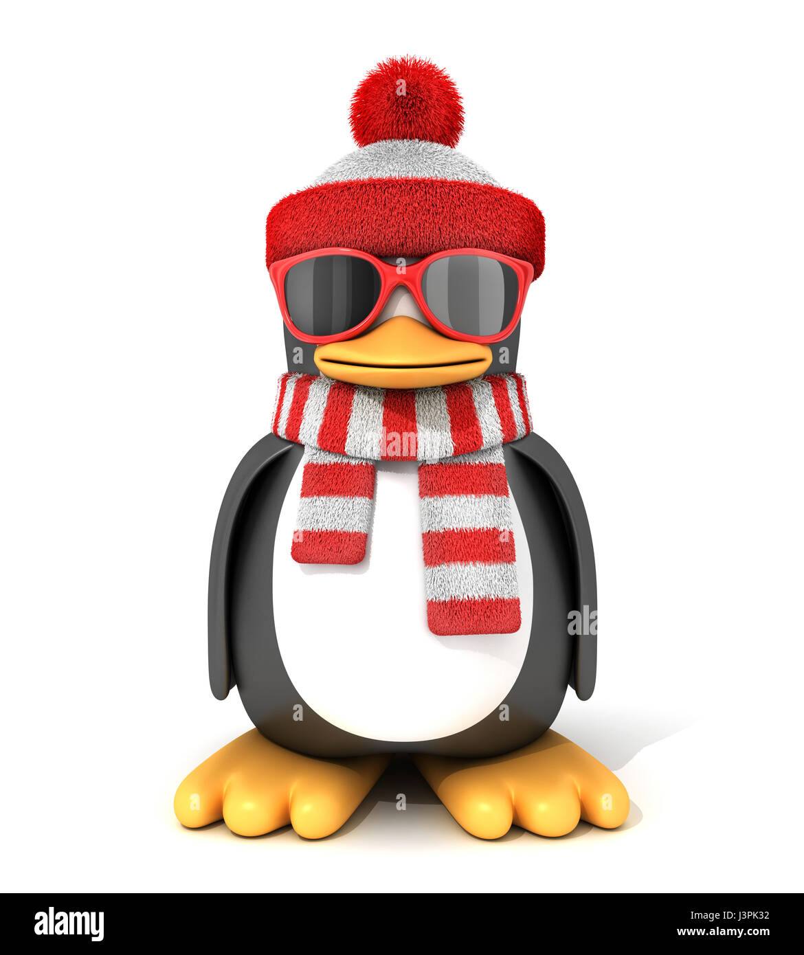 Penguin in a scarf and cap. 3d illustration Stock Photo - Alamy