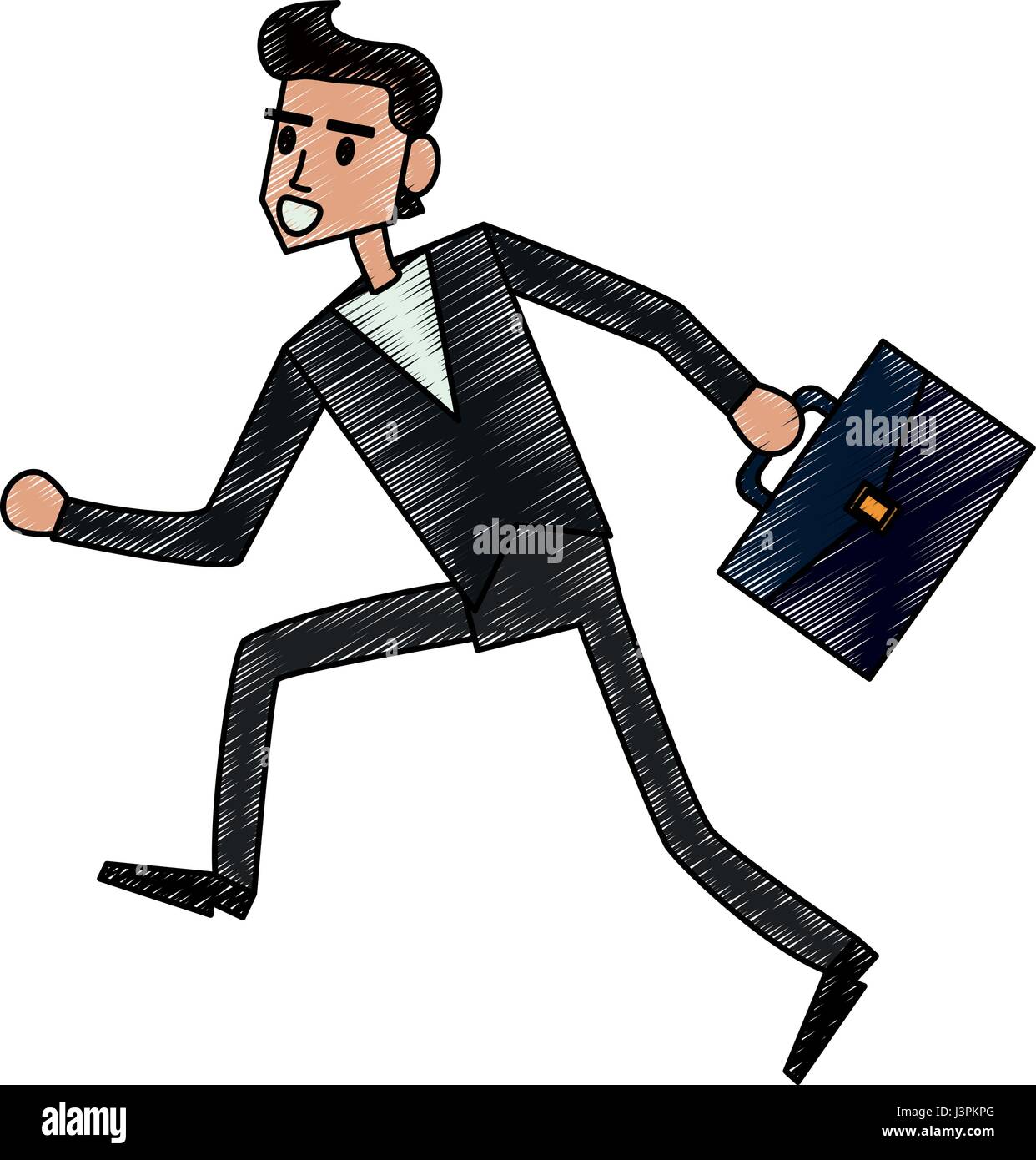 color pencil full body man running with a portfolio Stock Vector Image ...