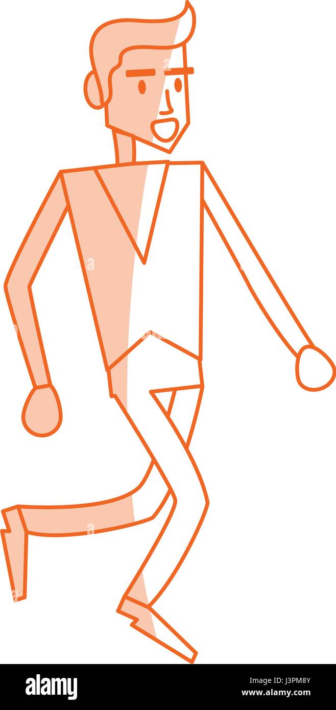 red silhouette shading image cartoon full body side view man walking in ...