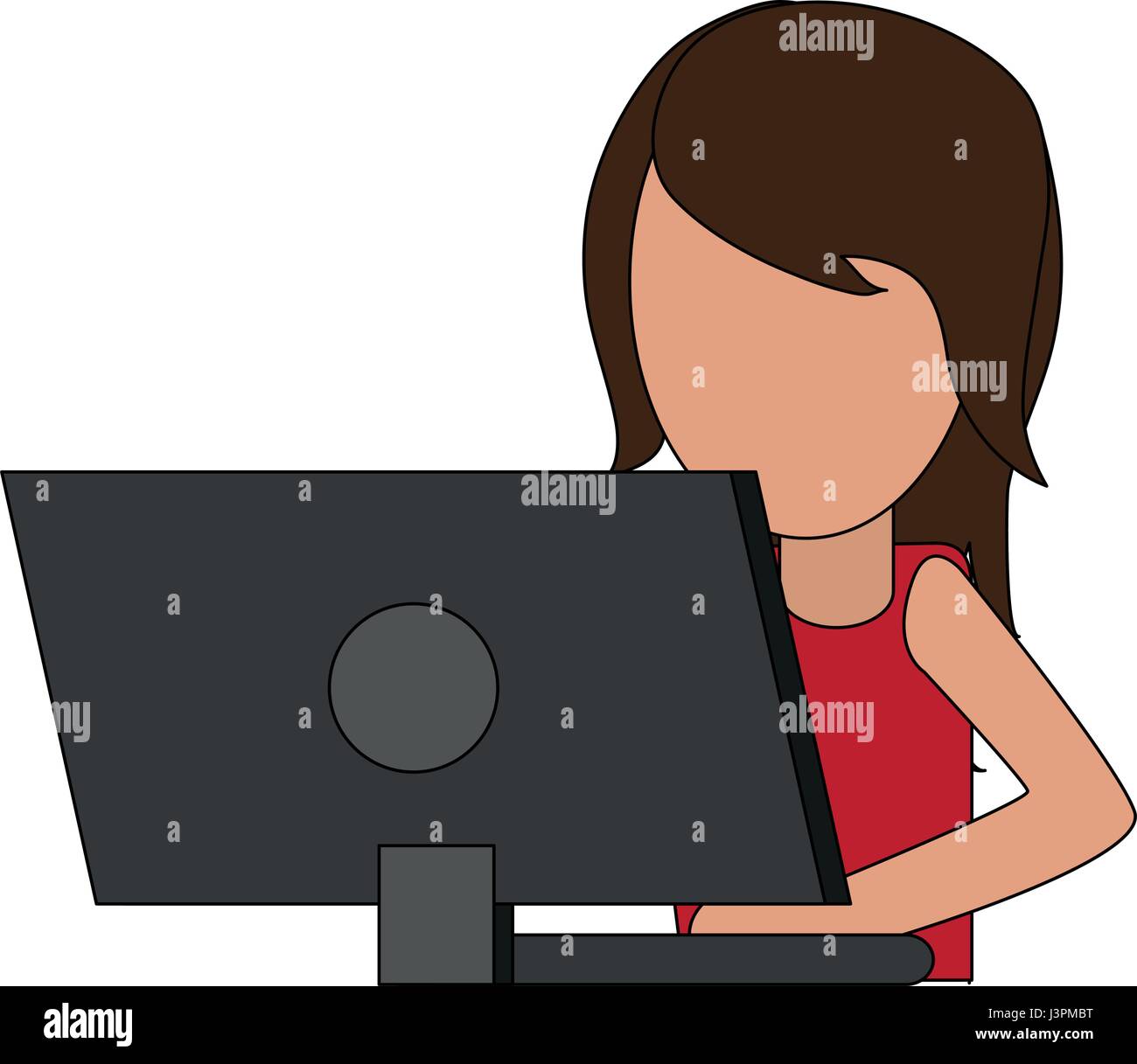 Young woman using laptop typing Stock Vector Images - Alamy